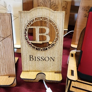 Portable Monogram Wooden Cellular Phone Stand, Wood Anniversary Gift ...