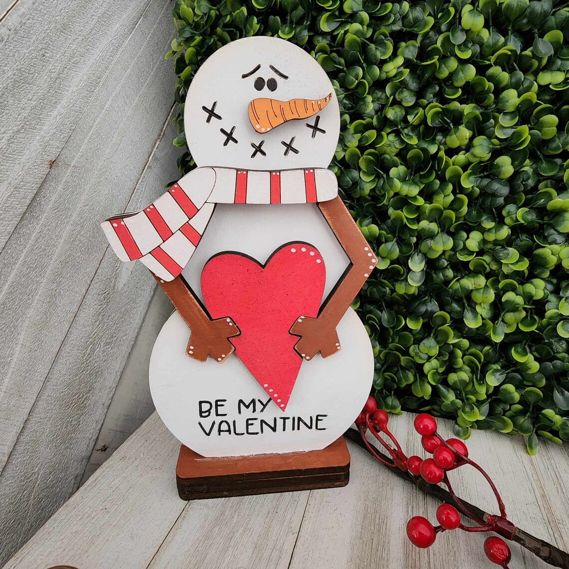 Standing Snowman With Heart, Wood Snowman, Valentine Love Snowman ...