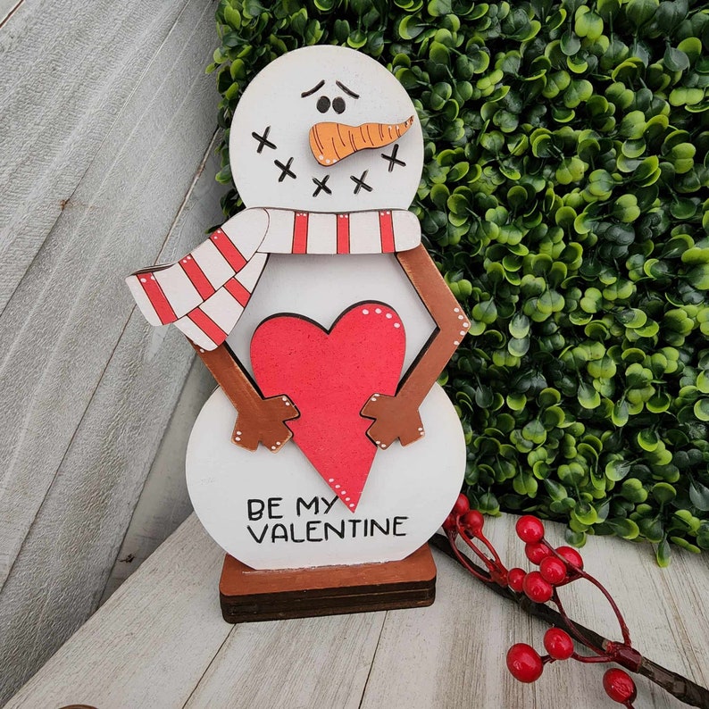 Standing Snowman With Heart, Wood Snowman, Valentine Love Snowman ...
