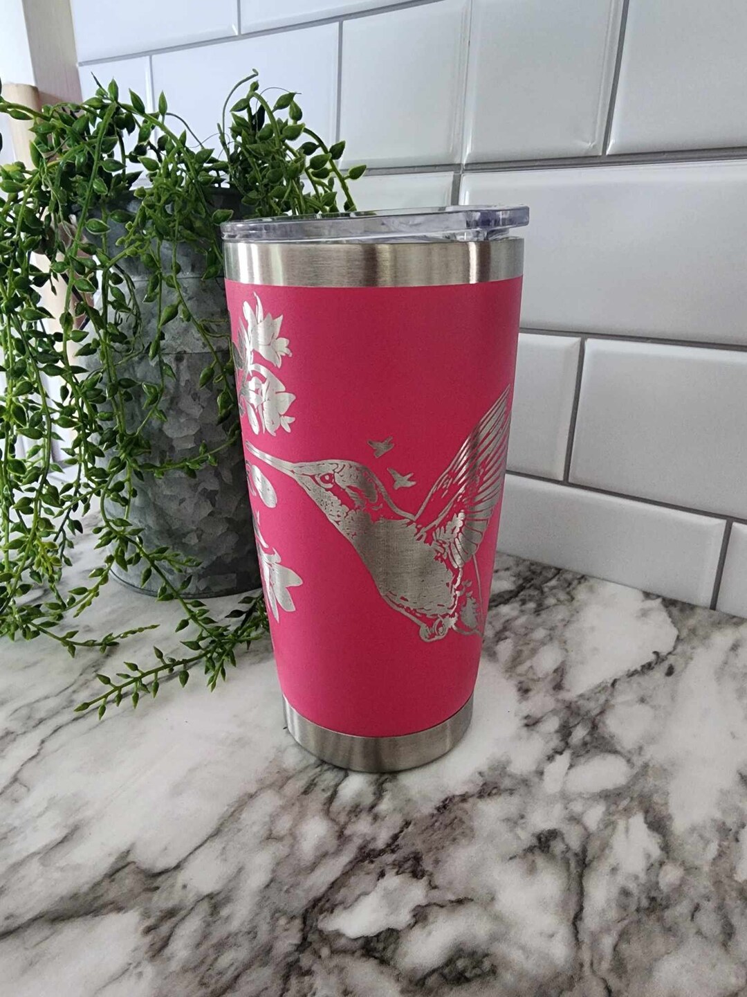 Floral Hummingbird Stainless Steel 20 Ounce Tumbler, Custom Engraved ...