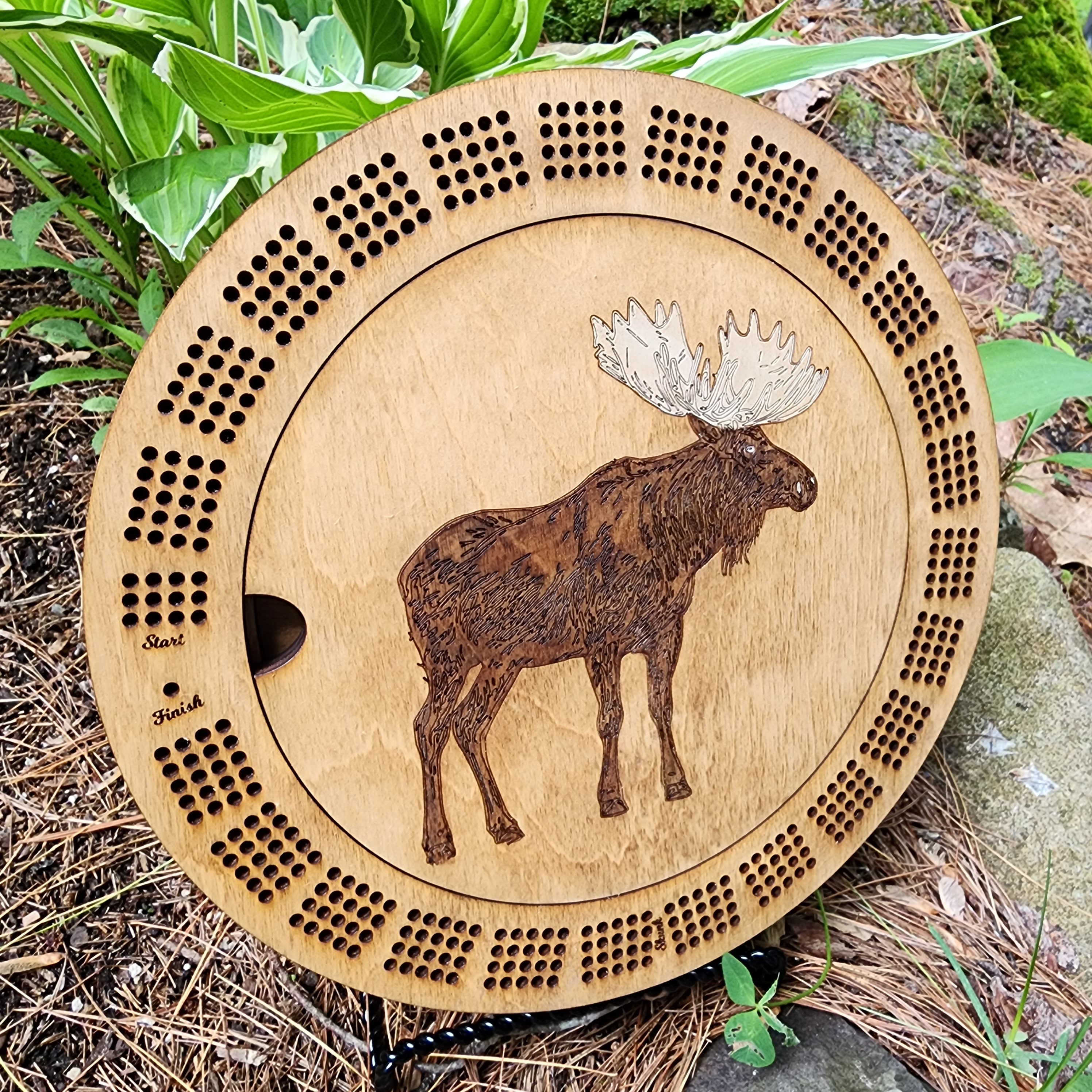 Round Four Person Wooden Cribbage Board With Moose - Etsy