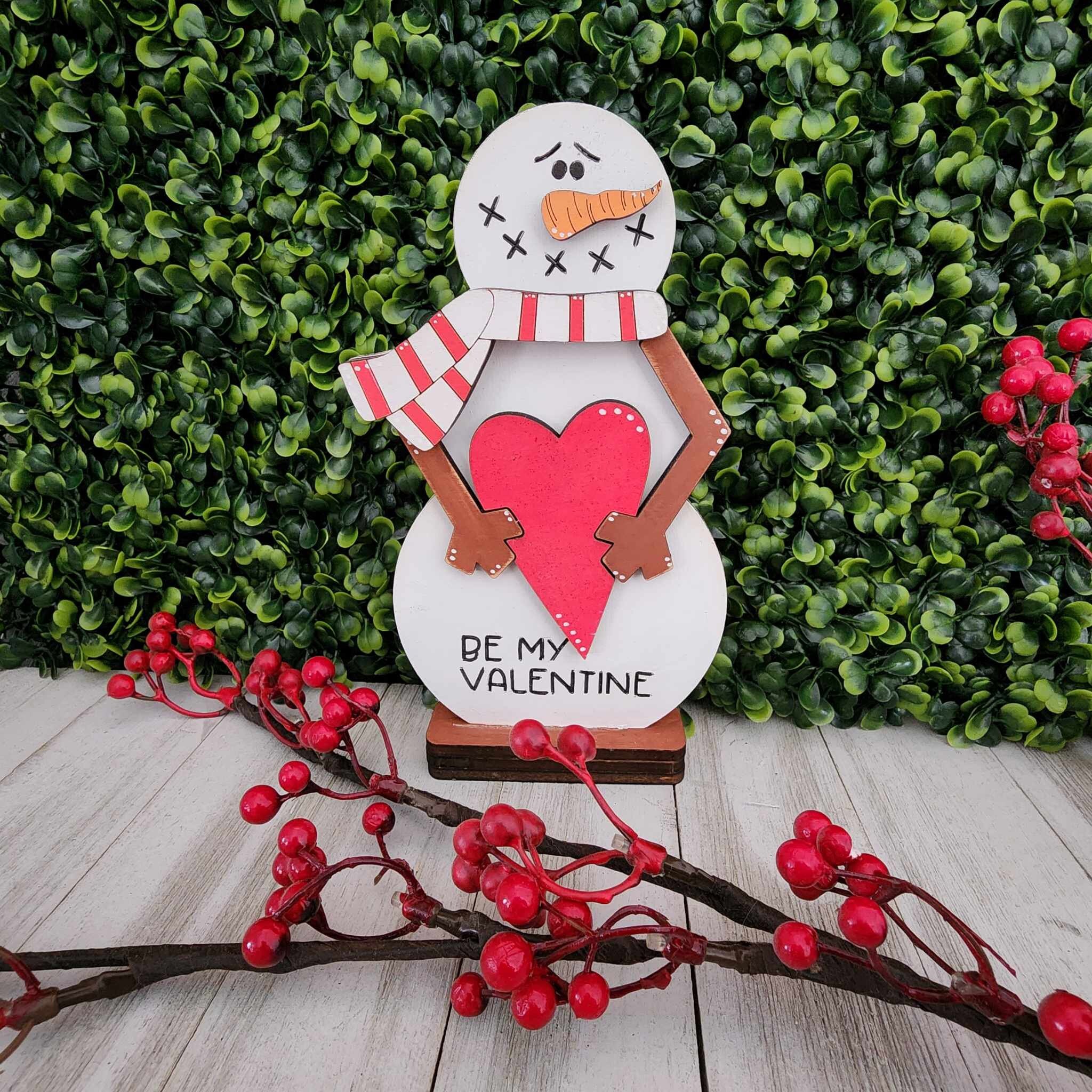 Standing Snowman With Heart, Wood Snowman, Valentine Love Snowman ...
