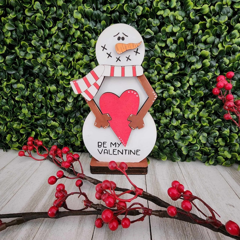 Standing Snowman With Heart, Wood Snowman, Valentine Love Snowman ...