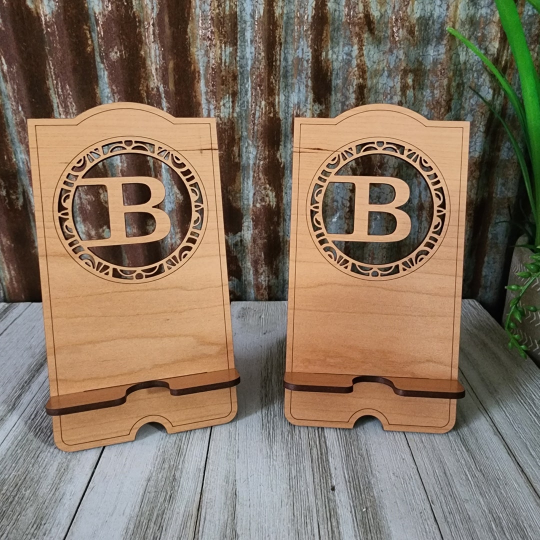 Portable Monogram Wooden Cellular Phone Stand, Wood Anniversary Gift ...