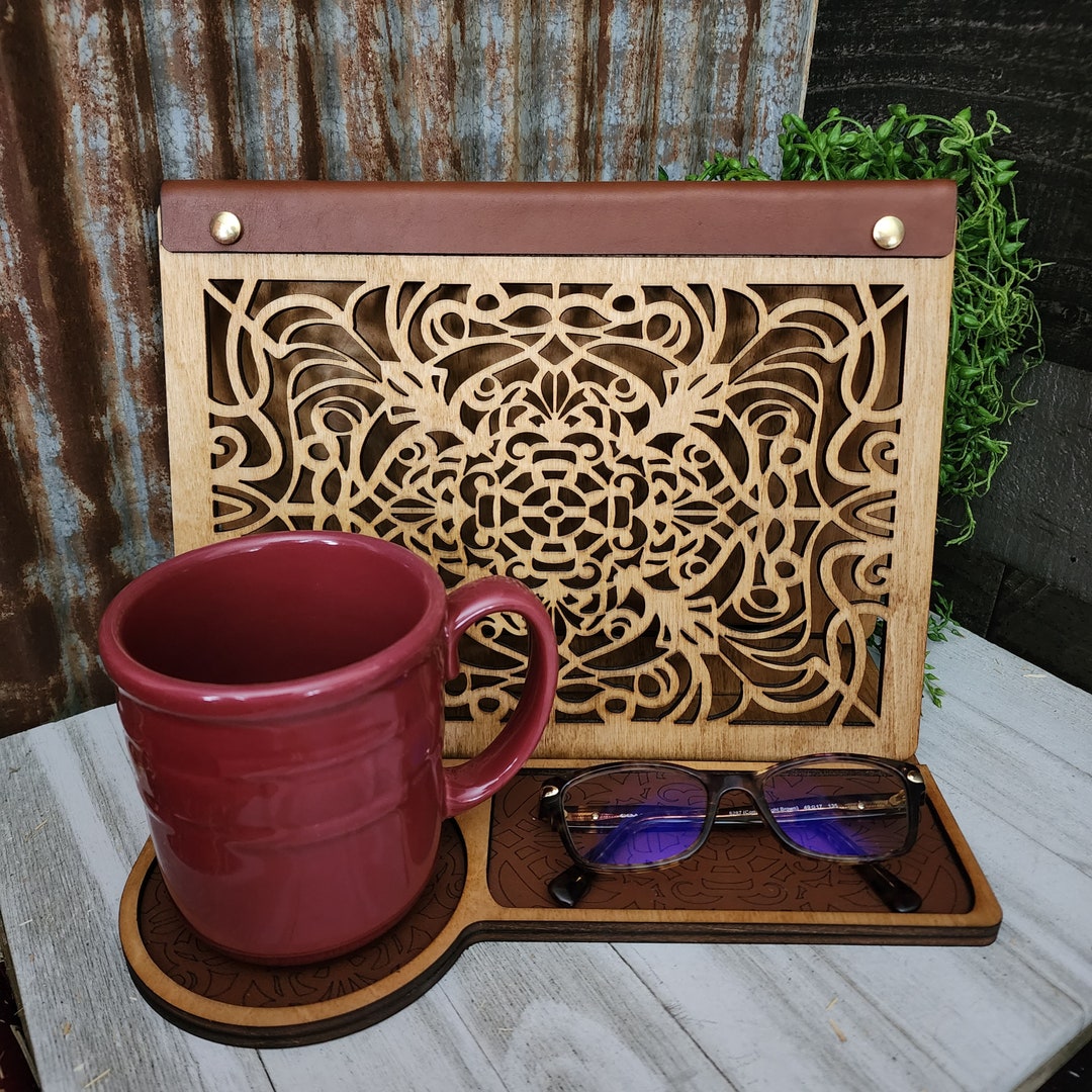 Handmade Wooden Book Valet Stand, Leather Accents, Bedside Book Holder ...