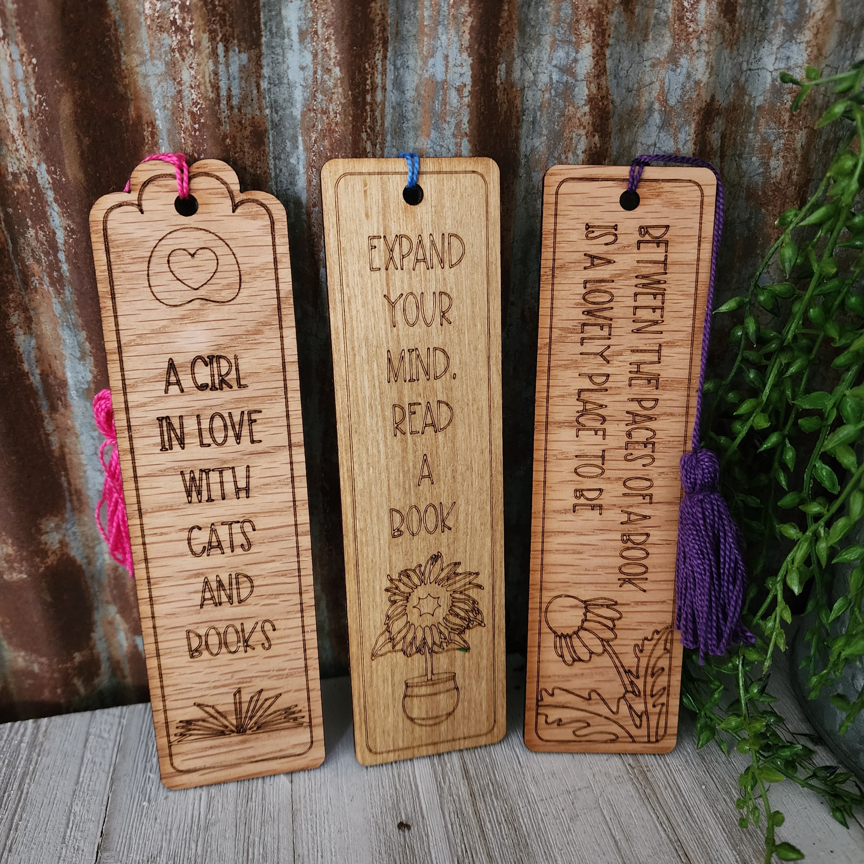 Engraved Wooden Bookmark With Sayings and Tassel, Blessings, Cat Lover ...