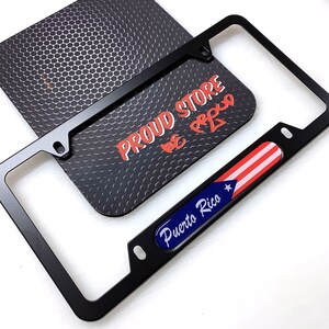 Puerto Rico Flag Domed BLACK License Plate Frame -US Size- Puerto Rican ...