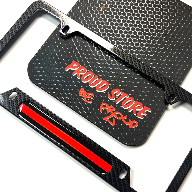 Thin RED Line Flag Domed CARBON License Plate Frame -US Size ...