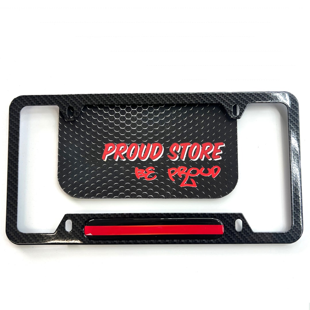 Thin RED Line Flag Domed CARBON License Plate Frame -US Size ...