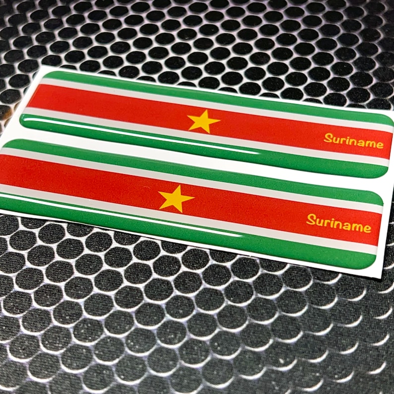 Suriname Flag Domed Decal Car Emblem 3D 4"x1" Set of 2 Stickers ...