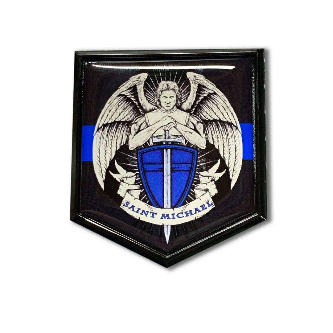 Saint Michael Thin Blue Line Decal: Black Domed Emblem (2"x 2.25") - Etsy