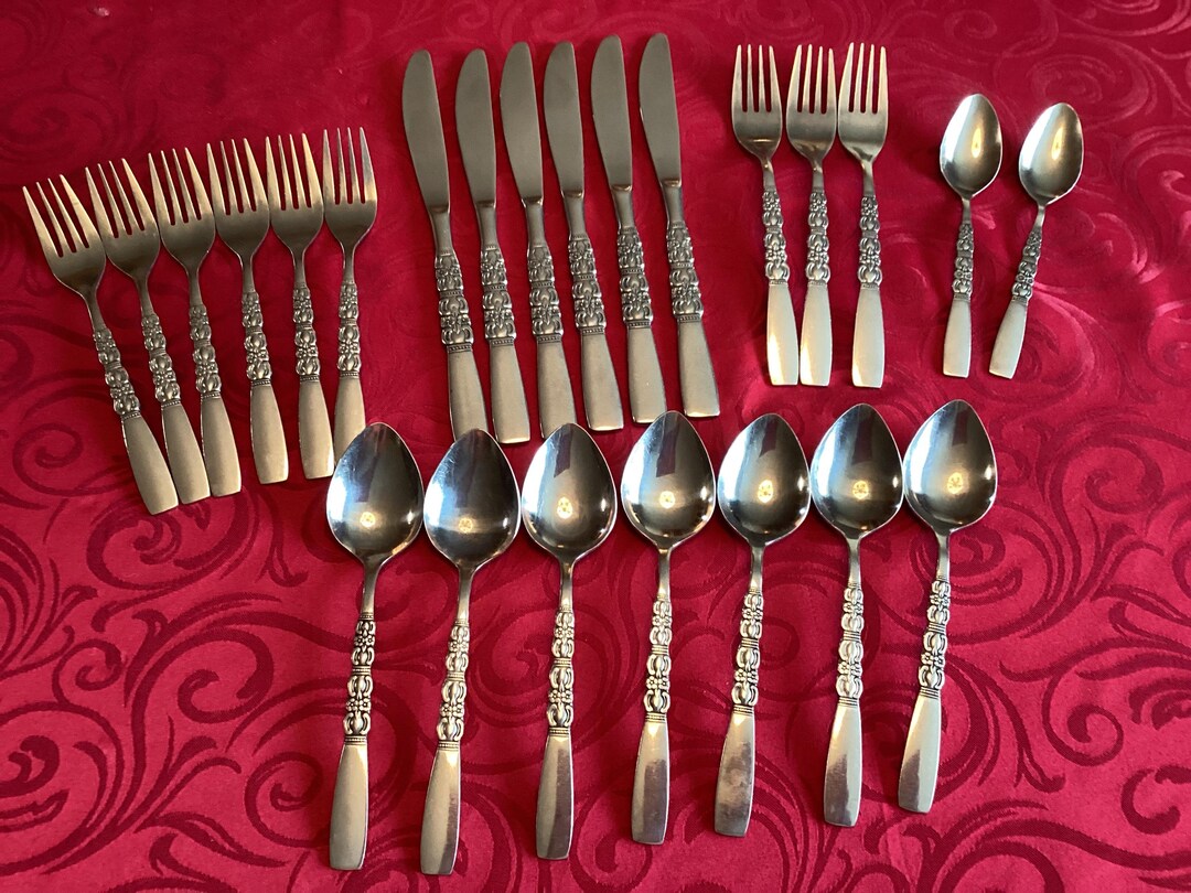 24 Pieces of Northland Stainless Set of Decorative Flowered Flatware ...