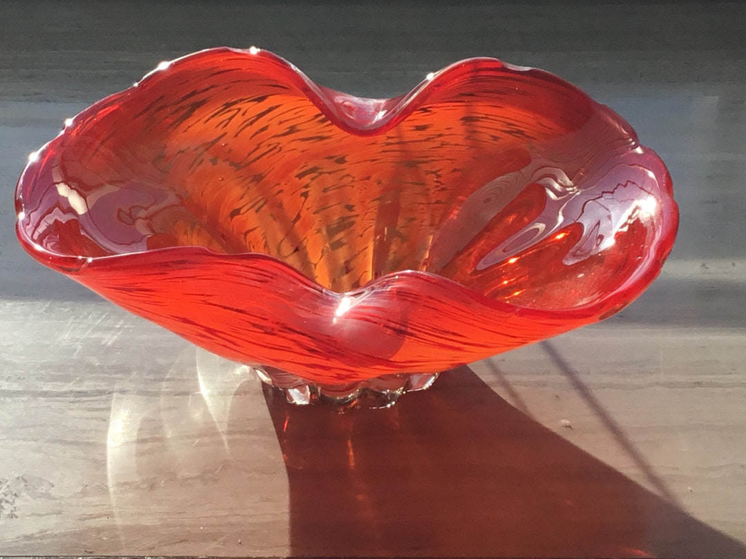 Vibrant Orange Art Glass Coloured Candy Dish / Jewelry / Make up ...