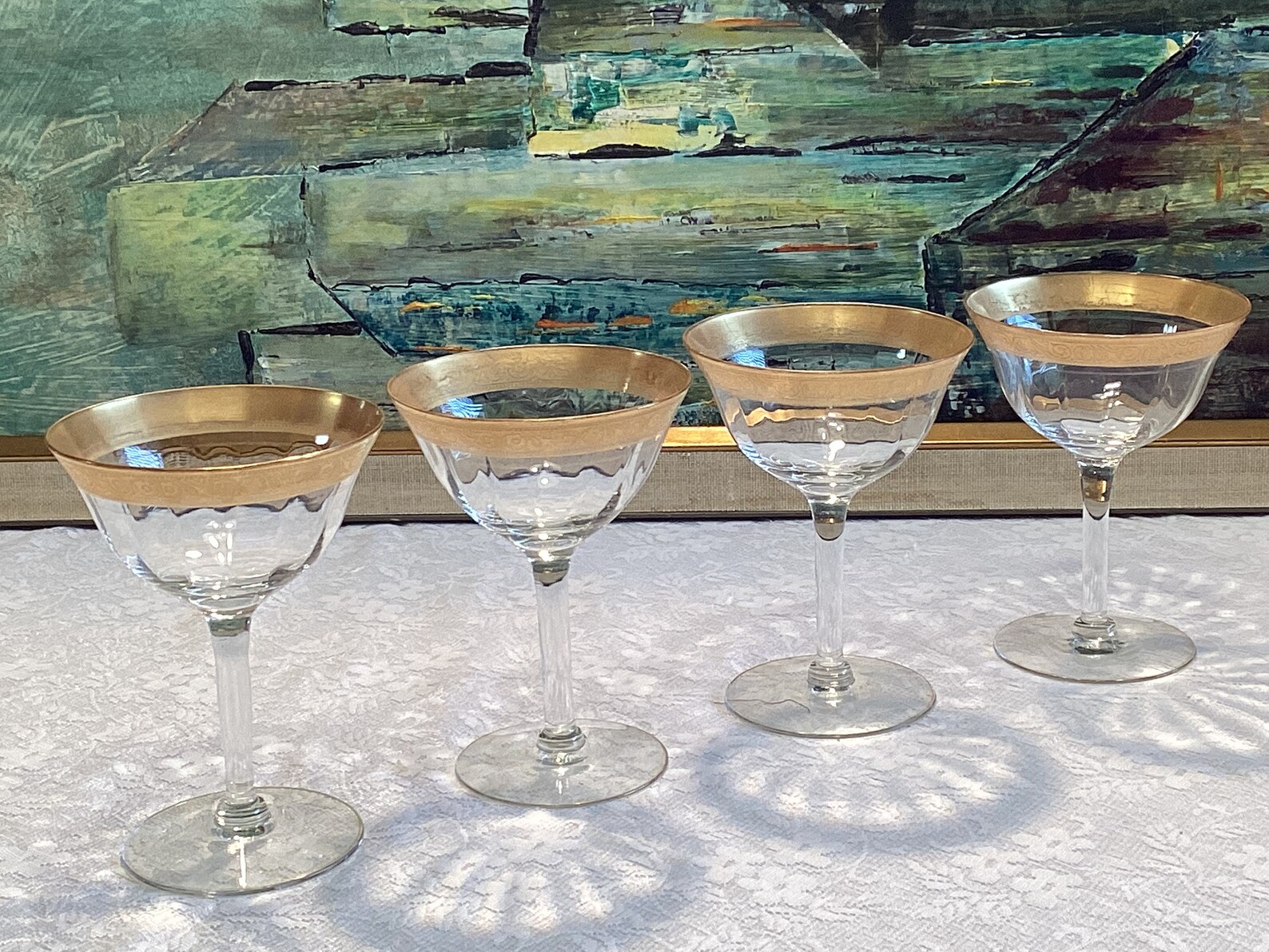 Lenox Set of 4 Elegant Vintage Crystal Glasses With Gold Rims Bar Cart ...