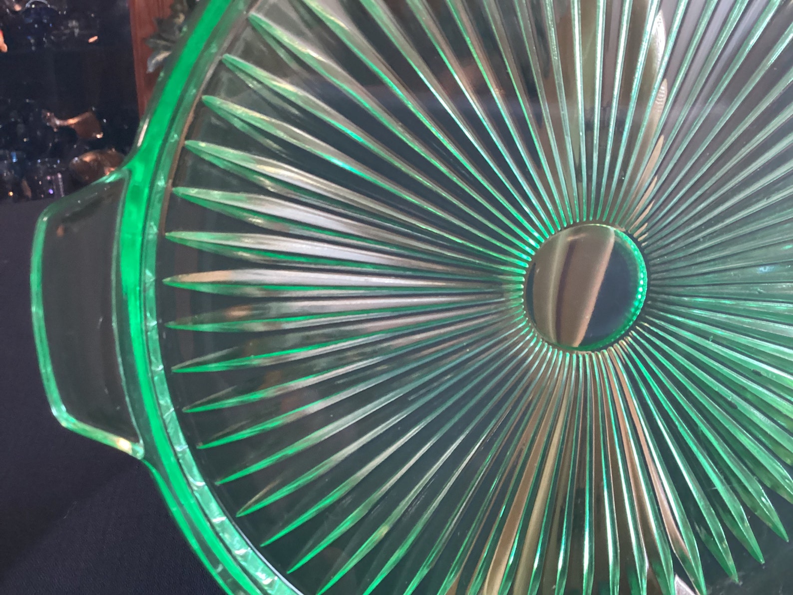UV Uranium Serving Plate Great Detail Spiral Design Deep Glow for ...