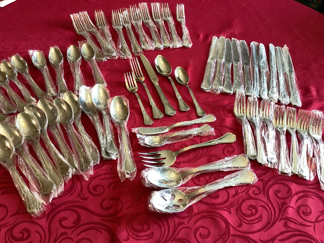 60 Pieces of Crown Jewel Collection Pattern Godinger Stainless Steel ...
