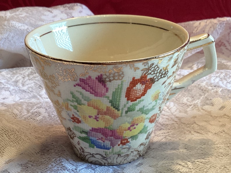 Petit Point Design With Flowers and Gold Decorative Grapes Throughout ...