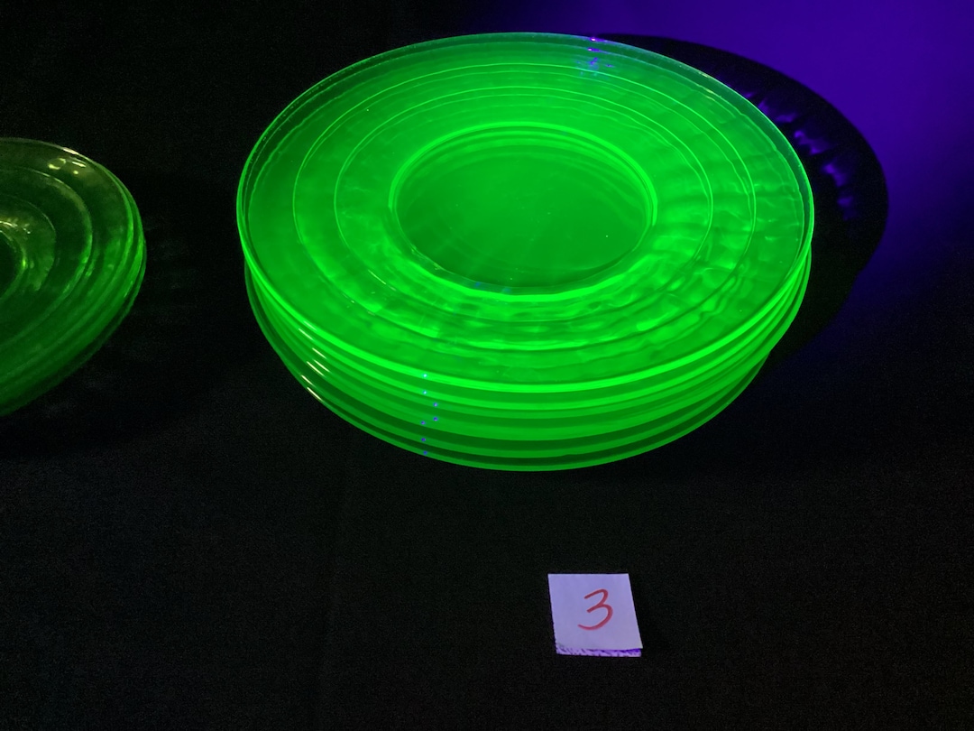 Uranium Large Collection of Cups and Plates Block Optic Pattern UV Glow ...