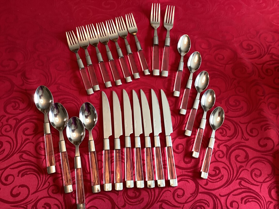 25 Pieces of Stainless and Clear Lucite Flatware Great Every Day ...