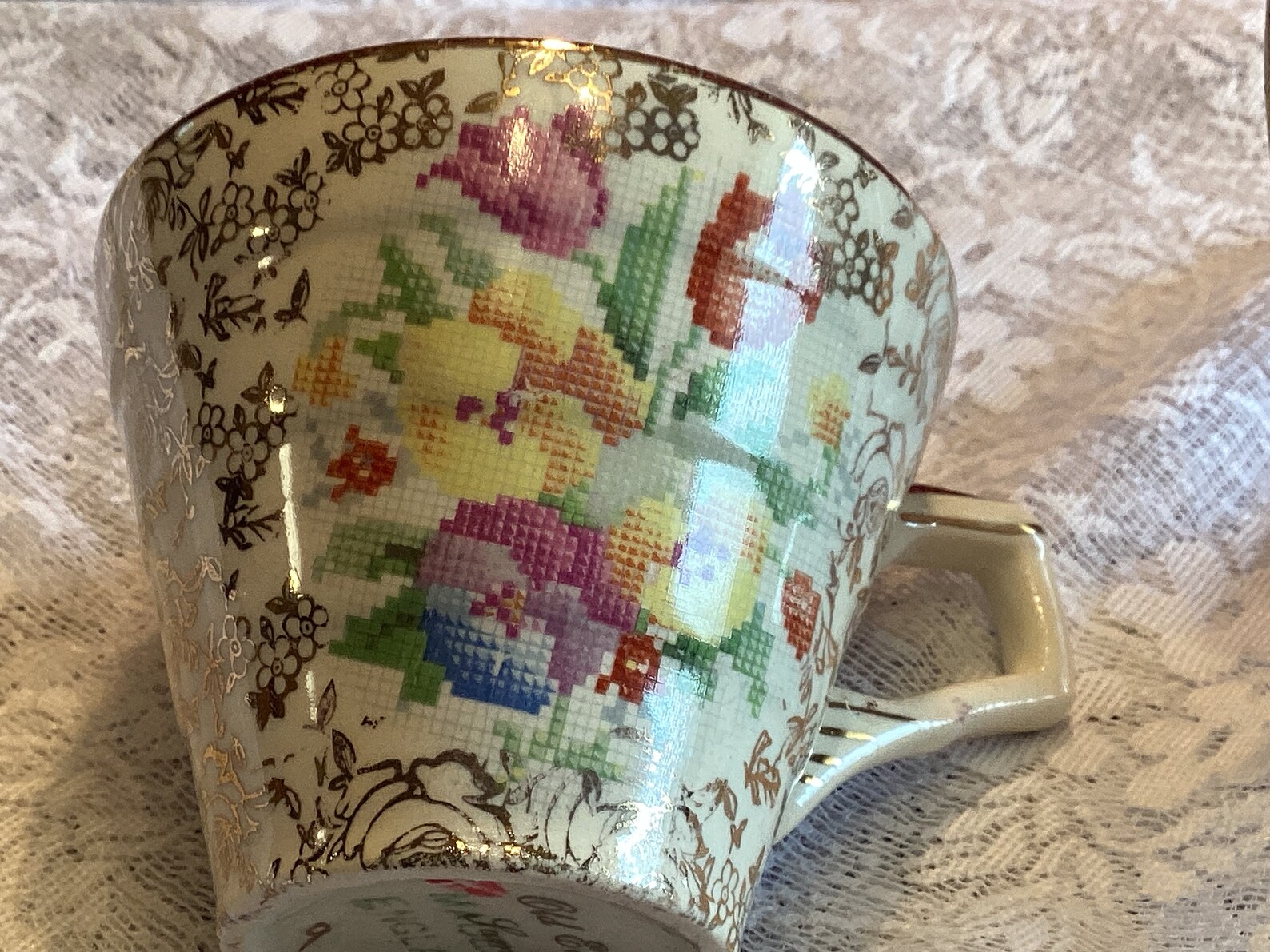 Petit Point Design With Flowers and Gold Decorative Grapes Throughout ...