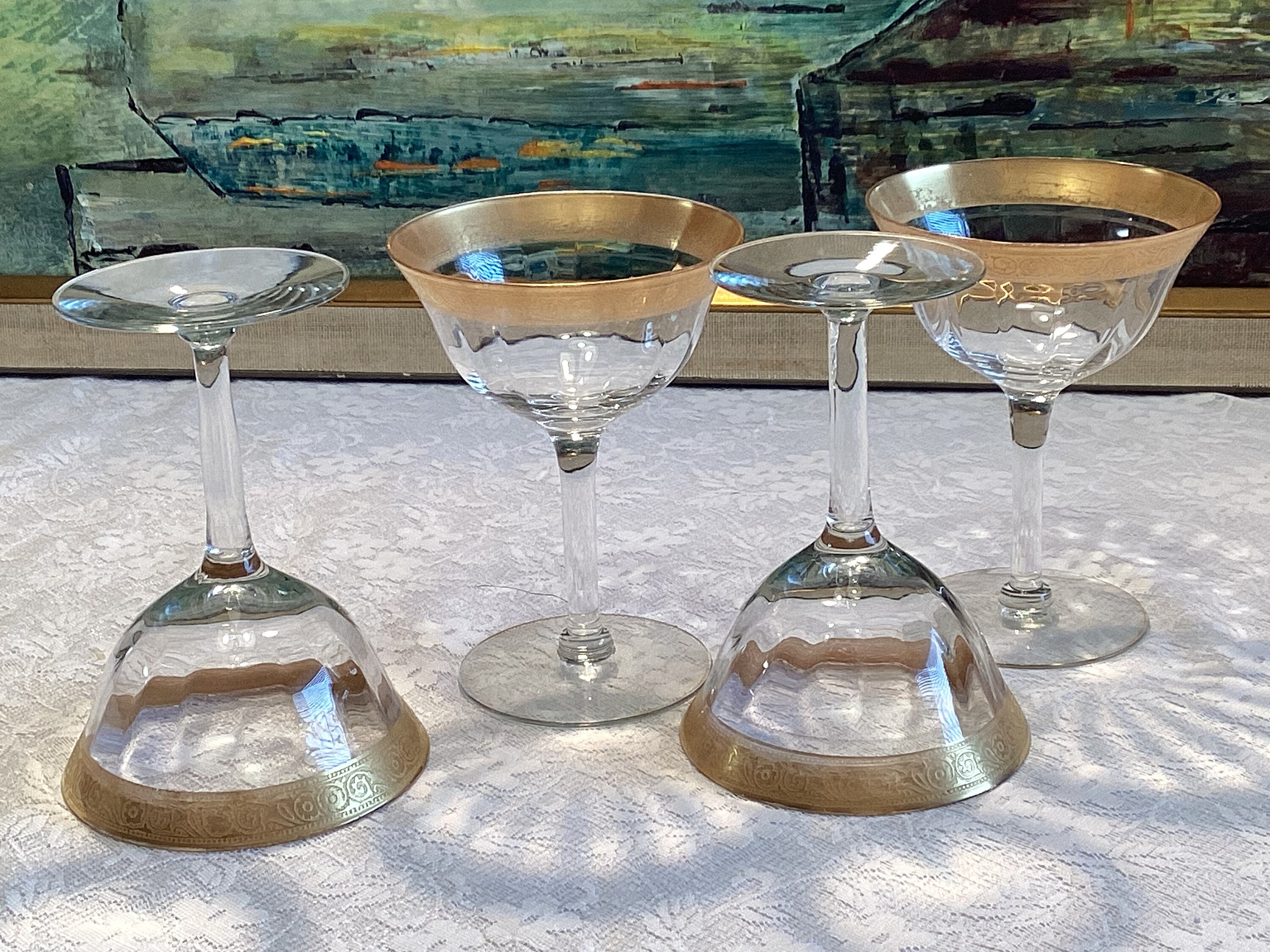 Lenox Set of 4 Elegant Vintage Crystal Glasses With Gold Rims Bar Cart ...