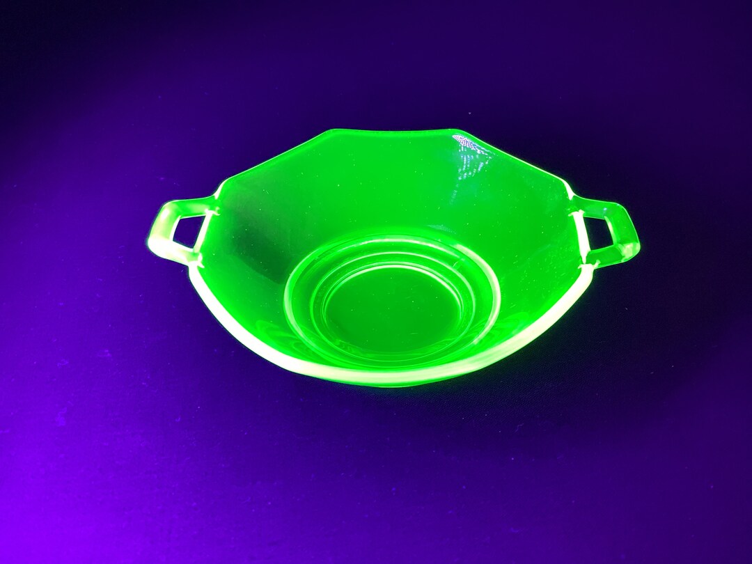 UV Uranium Vaseline Glass Art Deco Style Bowl Fantastic for Nuts Candy ...