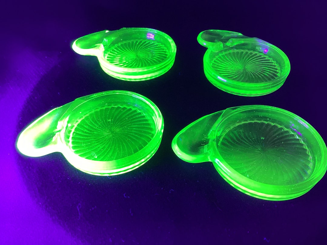 UV Uranium Vaseline Glass Coasters / Ashtrays Spiraled Designed Styling ...