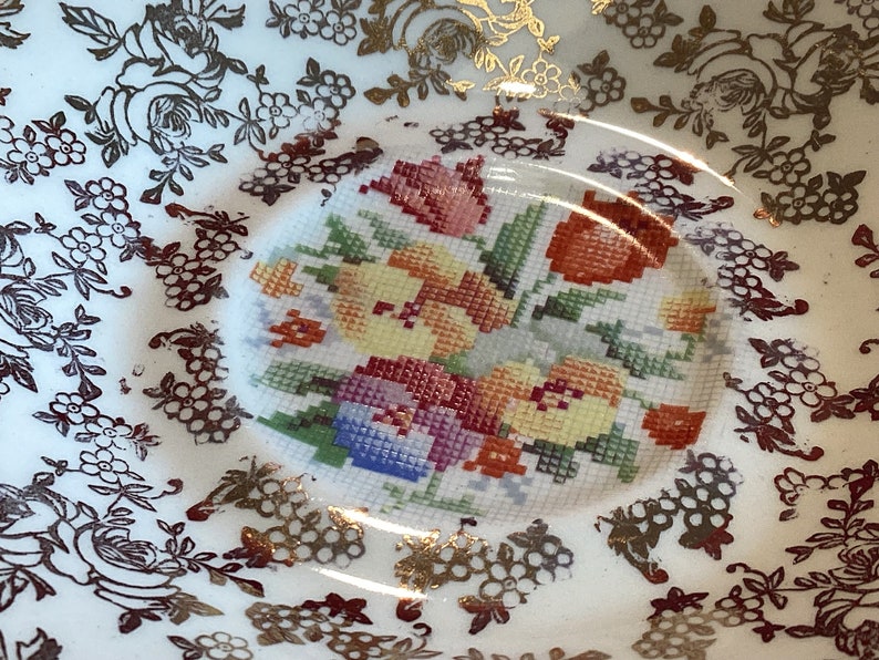 Petit Point Design With Flowers and Gold Decorative Grapes Throughout ...