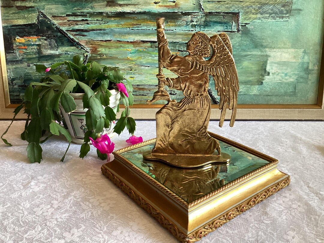Solid Brass Angel Holding Brass Candle Base for A Slim Candle Christmas ...