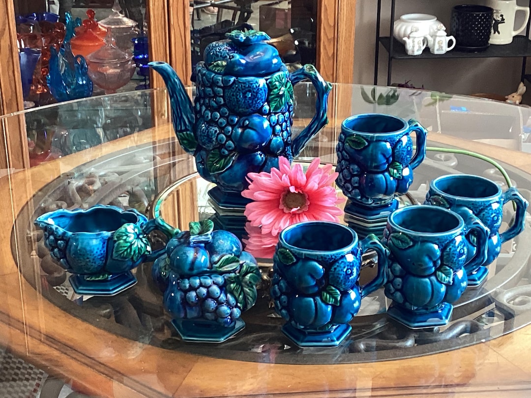 Vintage Vibrant 1960’s Inarco China Mood Indigo Blueceramic Tea Set ...