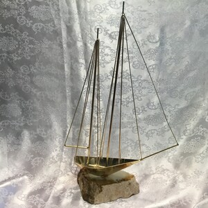 Vintage Brass Tubular Sail Boat on A Block of Granite Decorative Home ...