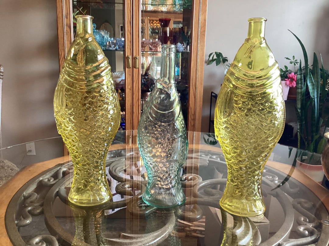 Fish Decanters / Wine Bottles Large Yellow or Smaller Green Collectible ...