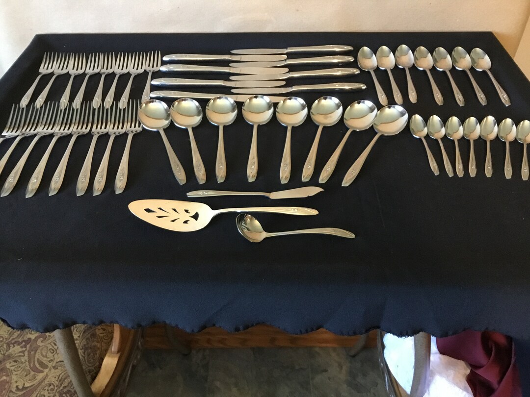 49 Pieces of SPRING TULIP PATTERN Solid Stainless Steel Japan Vintage ...