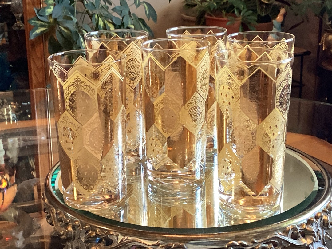 Cera Ned Harris Set of 6 Vintage Retro Highball Tumblers/gold Pineapple ...