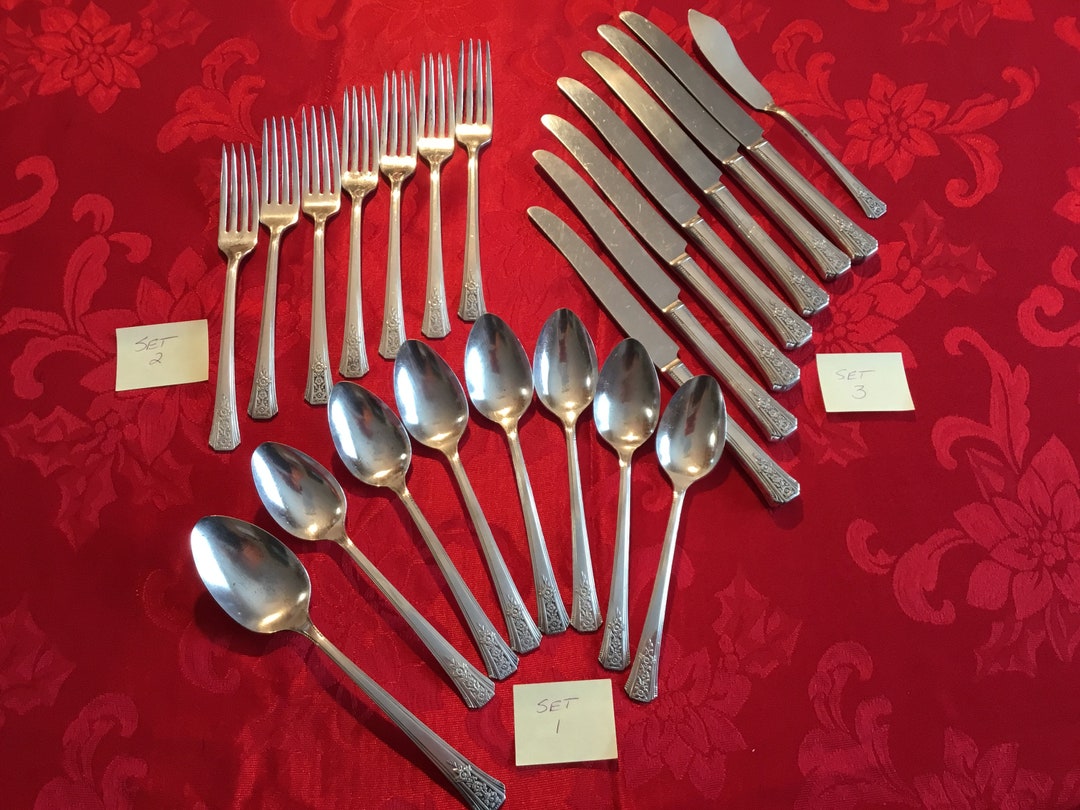 Fortune Pattern Tudor Plate Floral 3 Sets of Used Aged Silver Plated ...