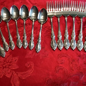 Woodsworth Pattern Oneida Stainless Steel Elegant Roses 35 Pieces in ...