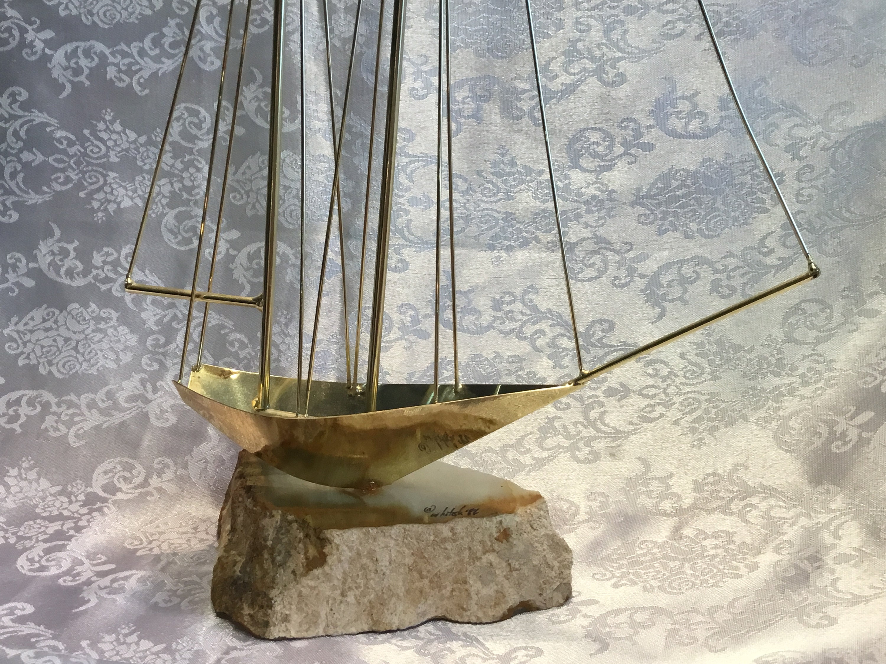Vintage Brass Tubular Sail Boat on A Block of Granite - Etsy