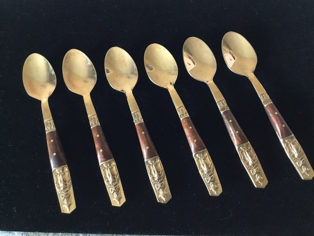 Set of 6 Tea Spoons Made of Brass and Enamel From Thailand Embossed ...