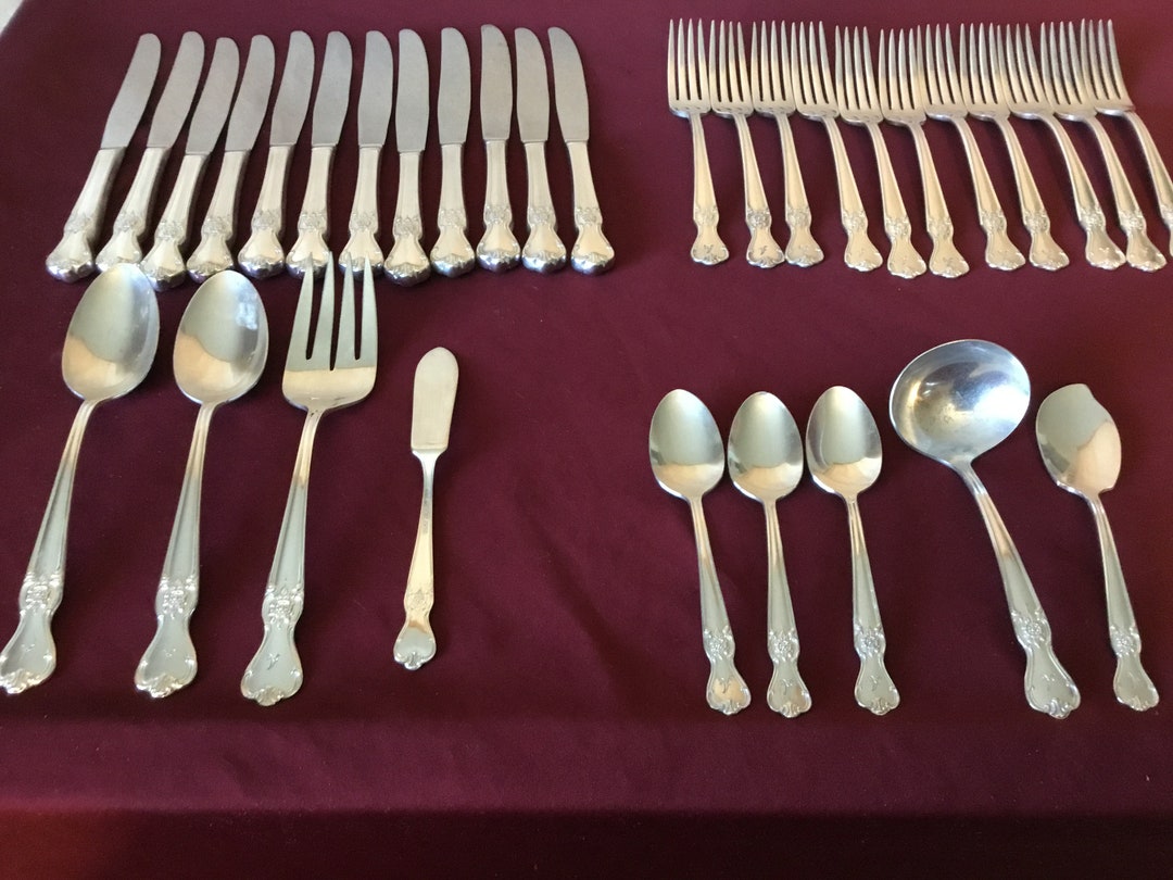 Rose Pattern Monogrammed { A } 32 Piece Silver Plated Cutlery Called ...