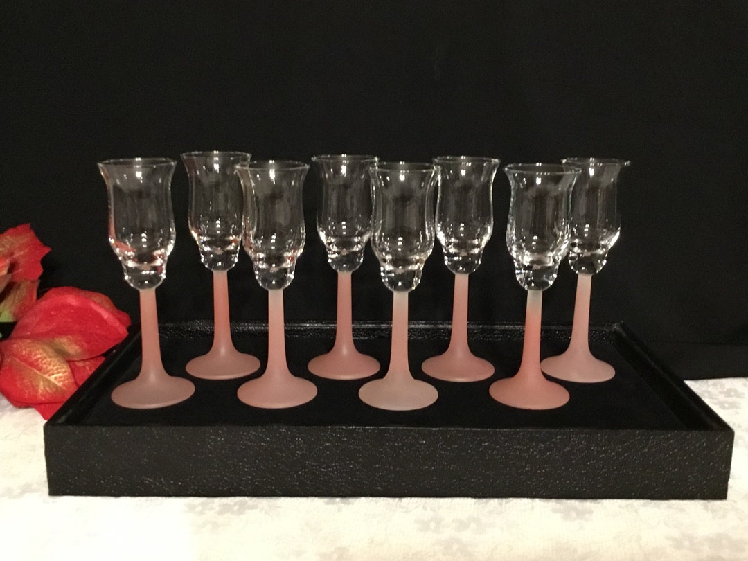 Great Set of 8 Shot / Cocktail Glasses With Frosted Pink Stems and ...