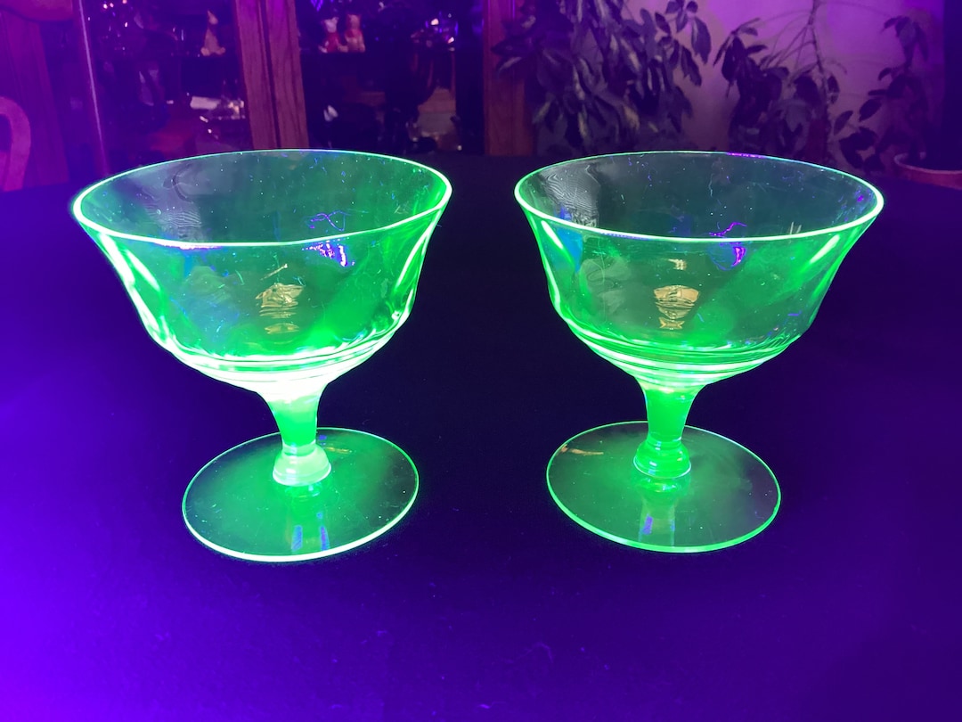 UV Uranium Vaseline Glass Pair of Sherbet Cups Deep Bright UV Glow ...