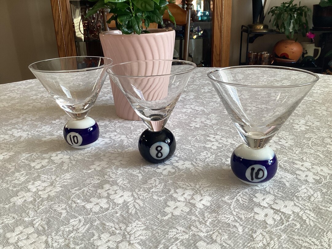 Martini Glasses With Billiard Ball Bases 3 Total A Pair of 10s and A 8 ...