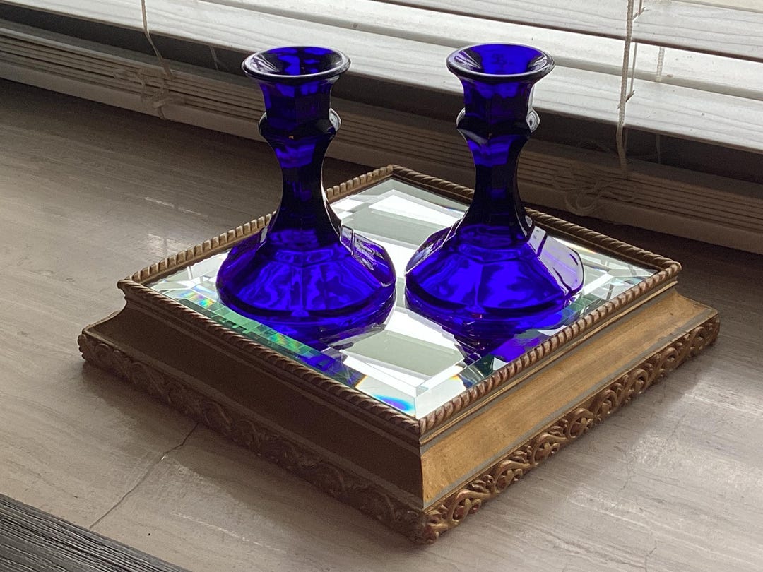 Cobalt Blue Candle Holders Deep Cobalt Blue Vintage - Etsy