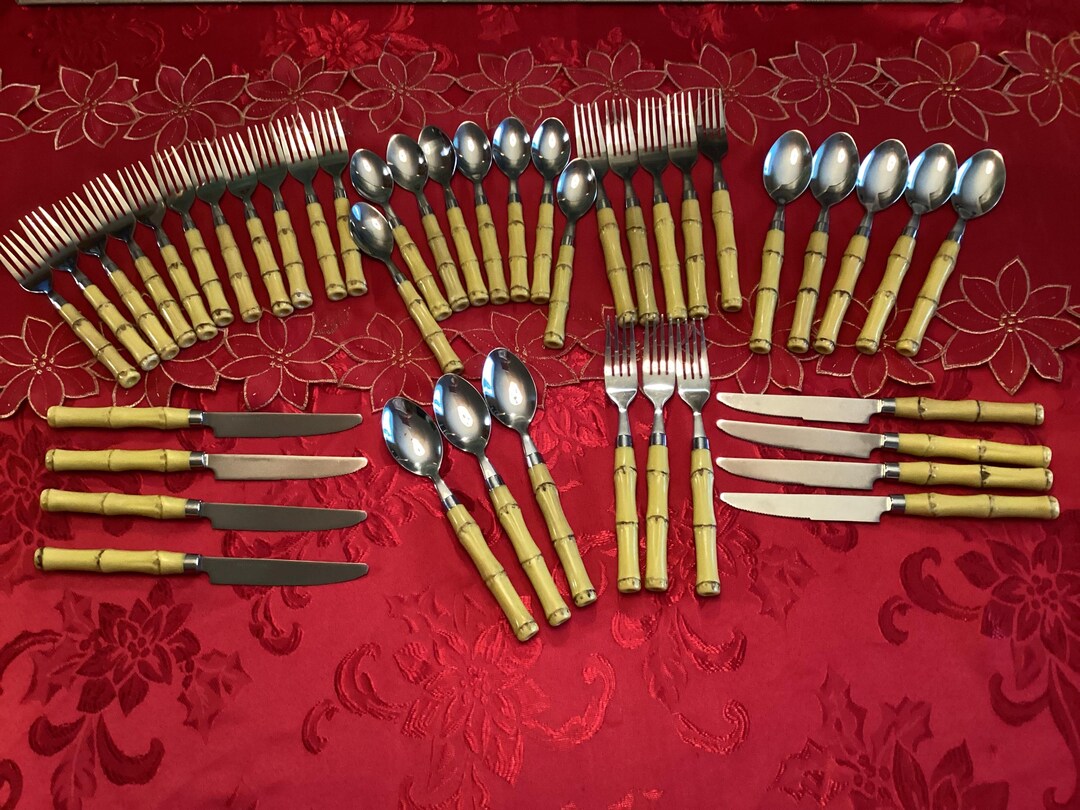TARIFFS INCLUDED 42 Pieces of Bamboo Style Handles on Stainless Steel ...