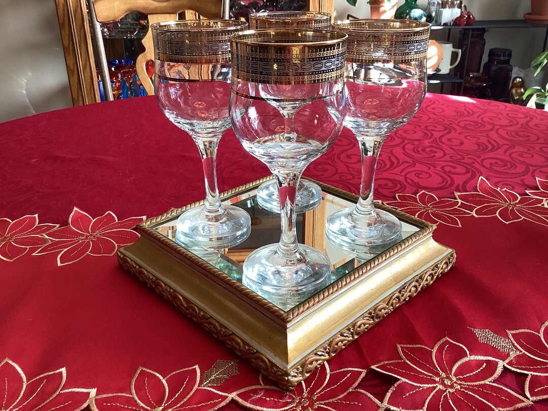 Vintage Italian Crystal Wine Glasses Gold and Silver Rims Set of 2 ...