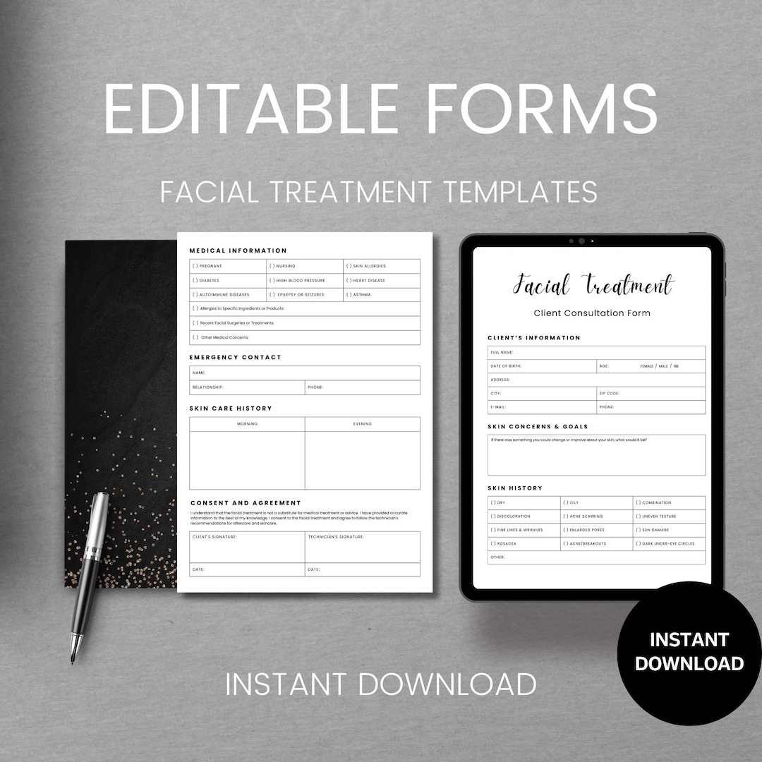 Printable Professional Facial Treatment Client Consultation Form ...