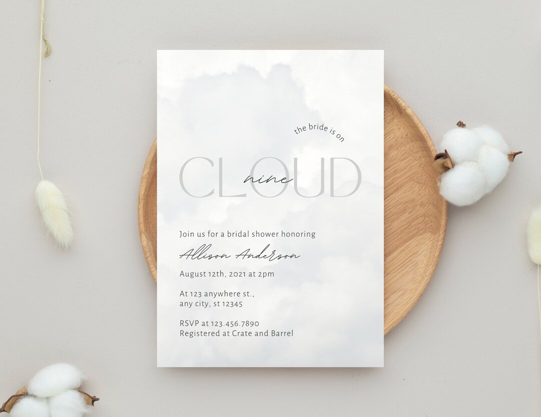 On Cloud Nine Bridal Shower Invitation the Bride is on Cloud Nine Bridal Shower Themes - Etsy