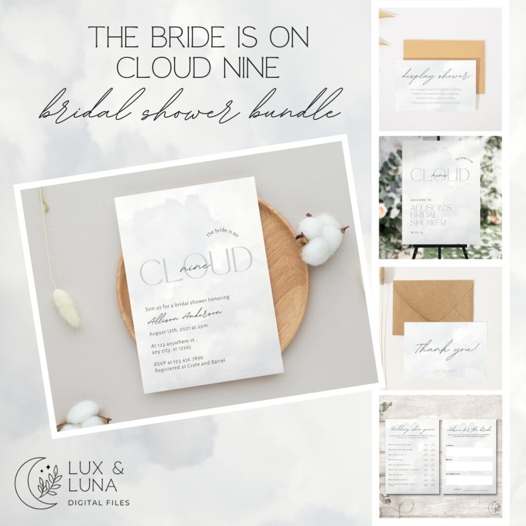 On Cloud Nine Bridal Shower Bundle the Bride is on Cloud Nine Bridal ...