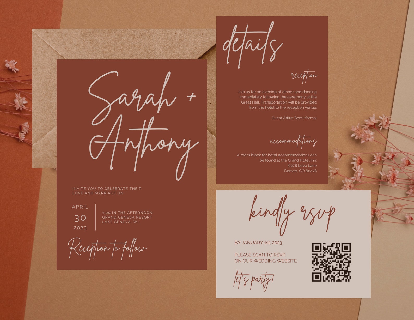 Rust Orange Wedding Invitation Wedding Invitation Template - Etsy