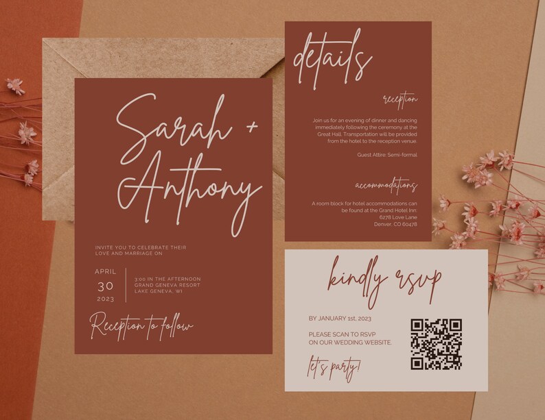 Rust Orange Wedding Invitation Wedding Invitation Template - Etsy